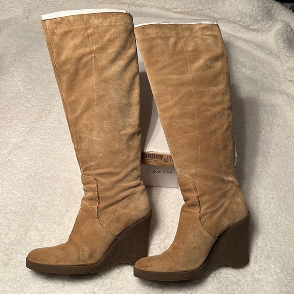 Calvin Klein | Shoes | Calvin Klein Tall Suede Wedge Heel Boot | Poshmark
